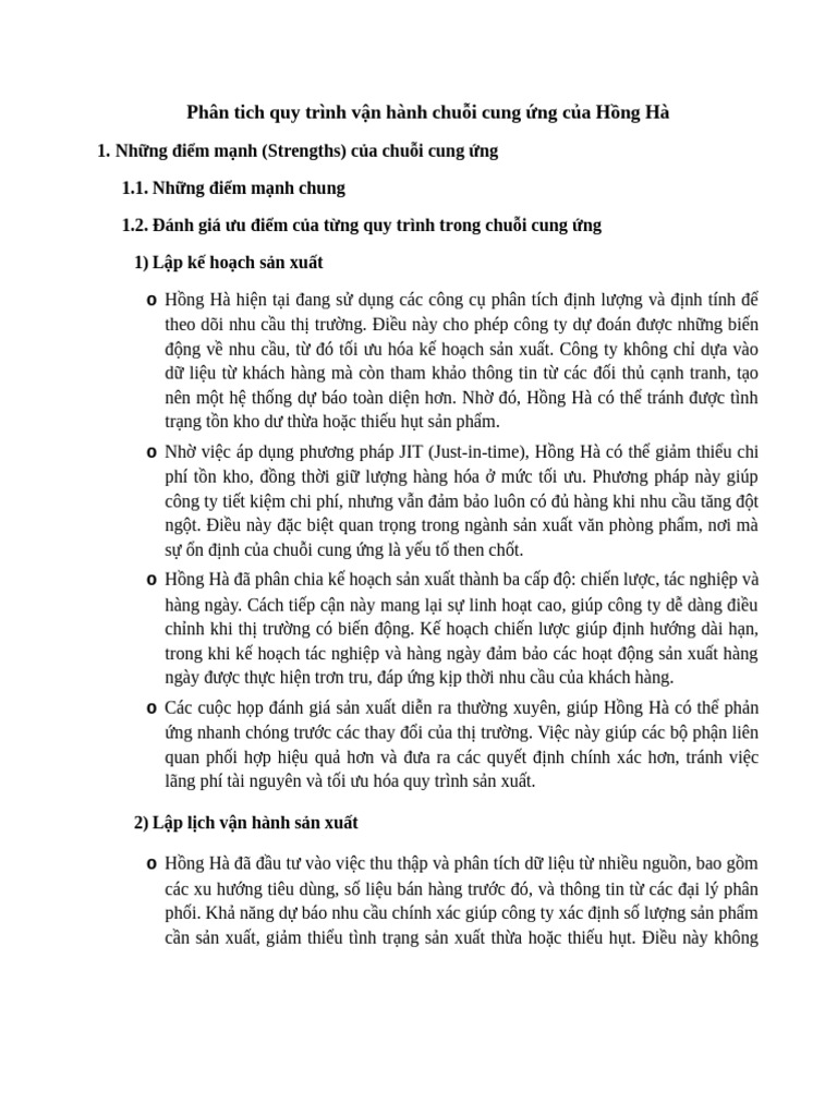 Phân tich quy trình vận hành chuỗi cung ứng của Hồng Hà | PDF