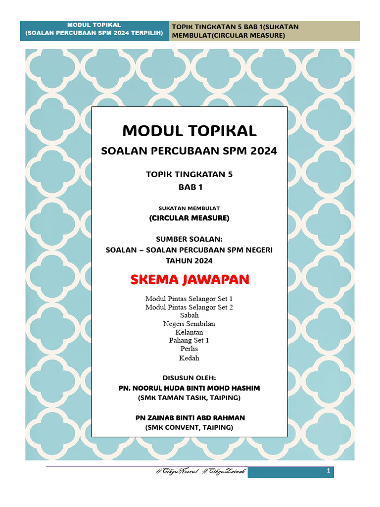 t5 Bab 1 Circular Measure (Pspm 2024) - Skema (1) | PDF