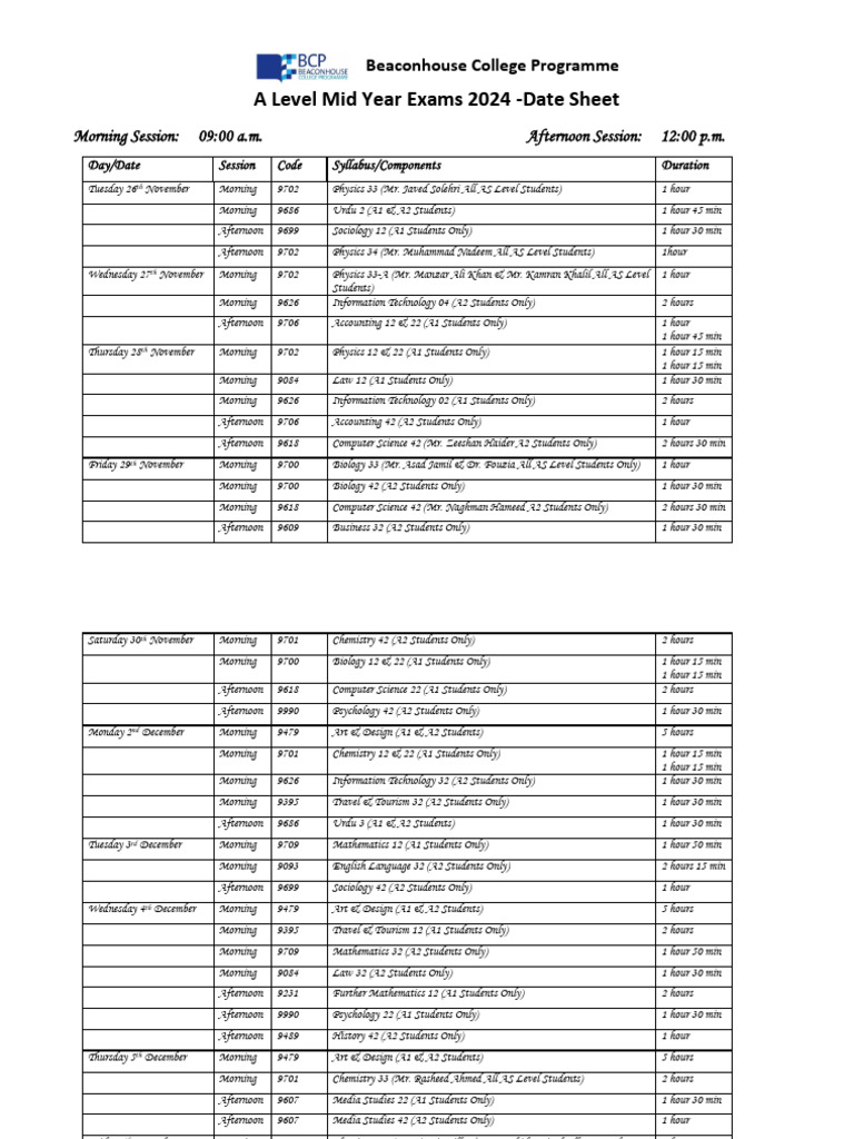 Mid-Term Date Sheet (2024)-2 | PDF