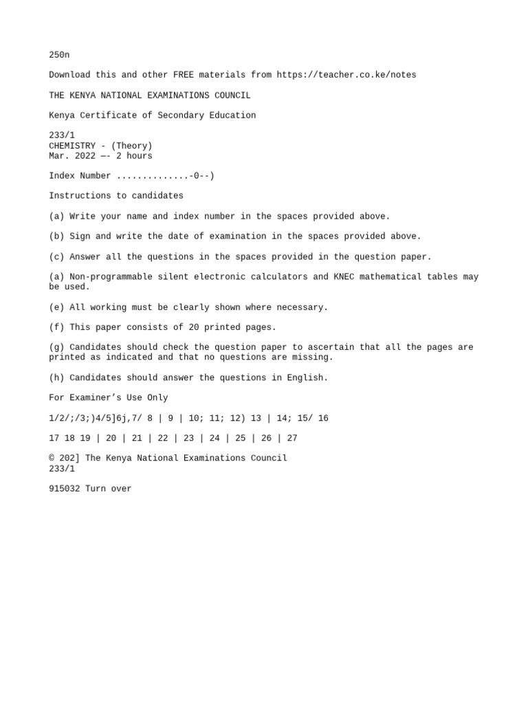 2021 Chemistry Paper 1 | PDF | Sodium | Nitrogen