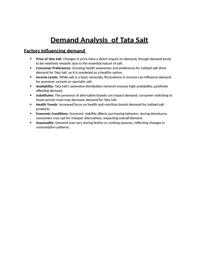 Tata Salt Demand Analysis Factors | PDF