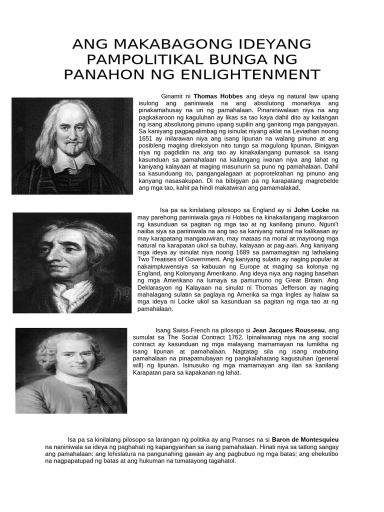Ang Makabagong Ideyang Pampolitikal Bunga NG Panahon NG Enlightenment | PDF