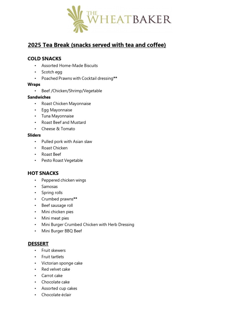 2025 Tea Break Menu (1) | PDF