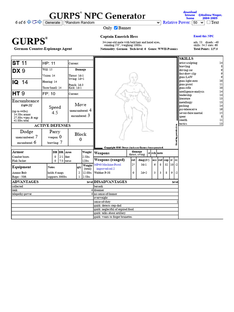 GURPS NPC Generator - Online Version 6 | PDF | Military Science