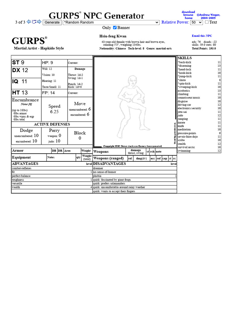 GURPS NPC Generator - Online Version 3 | PDF | Individual Sports