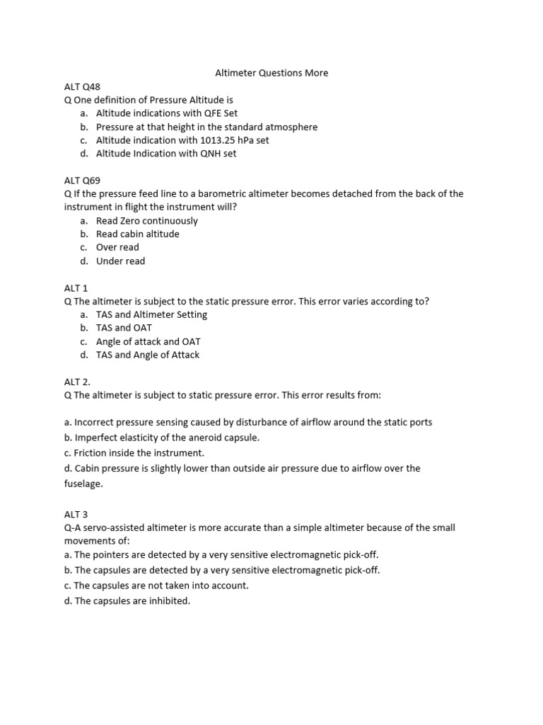 Altimeter Questions More | PDF