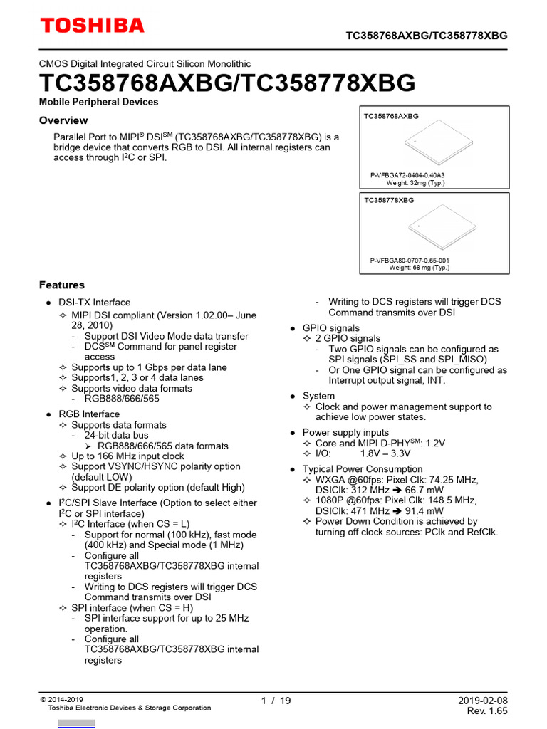 TC358768AXBG TC358778XBG RGB To DSI | PDF | Reliability Engineering | Intellectual Property