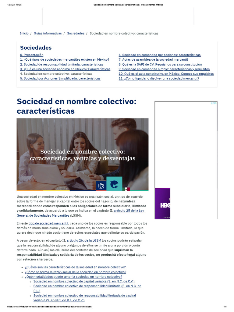 Sociedad en Nombre Colectivo - Características - Infoautónomos México | PDF | Sociedad de ...