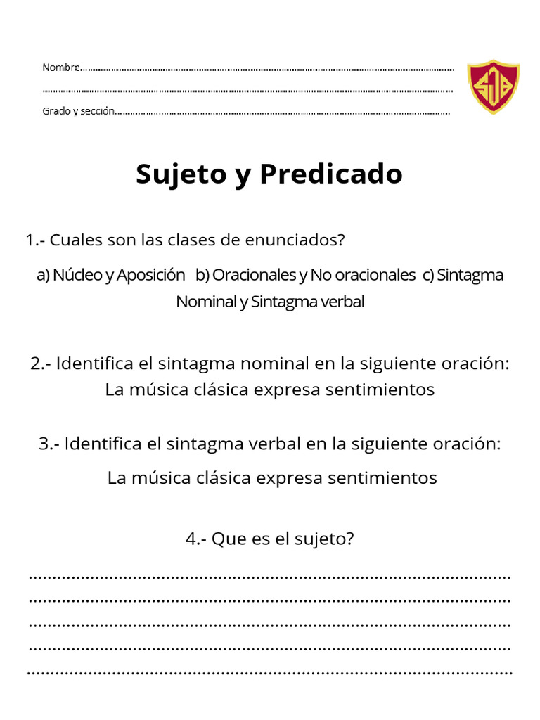 Sujeto y Predicado | PDF | Predicado (Gramática) | Asunto (gramática)