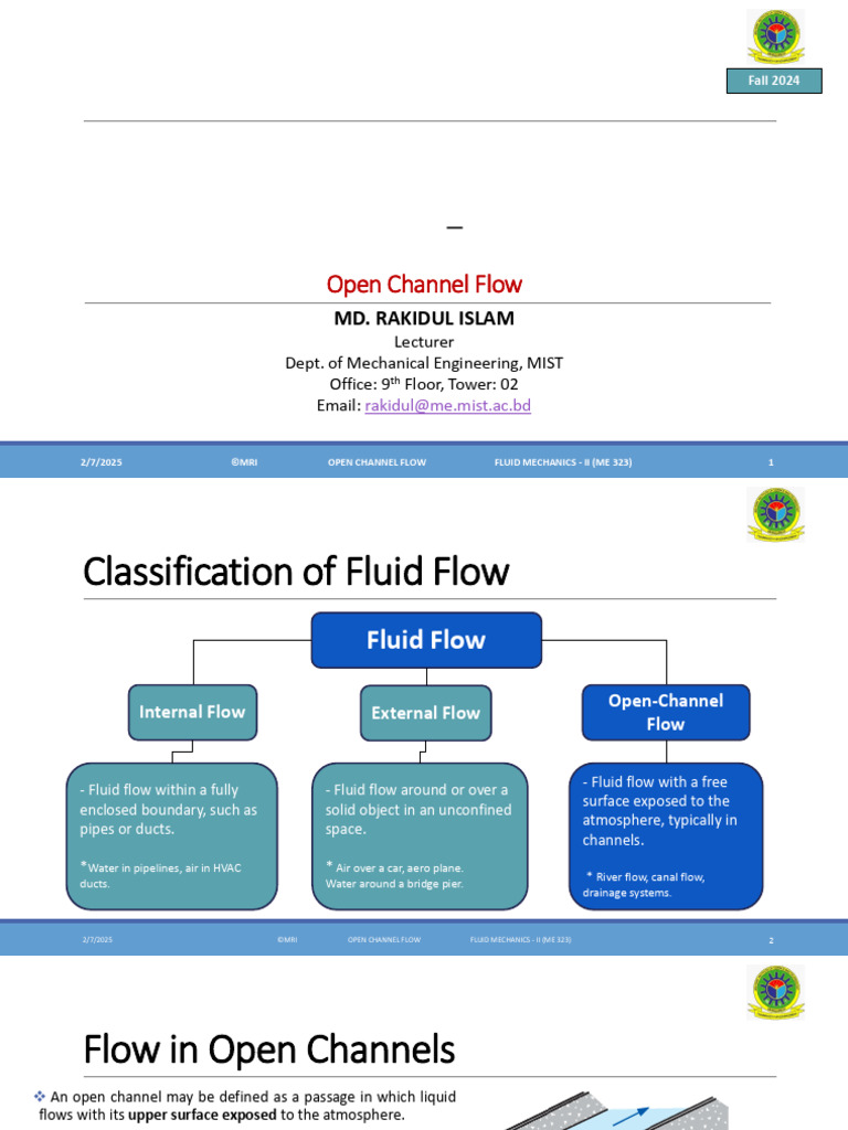Lec 07_Open Channel Flow | PDF | Reynolds Number | Fluid Dynamics