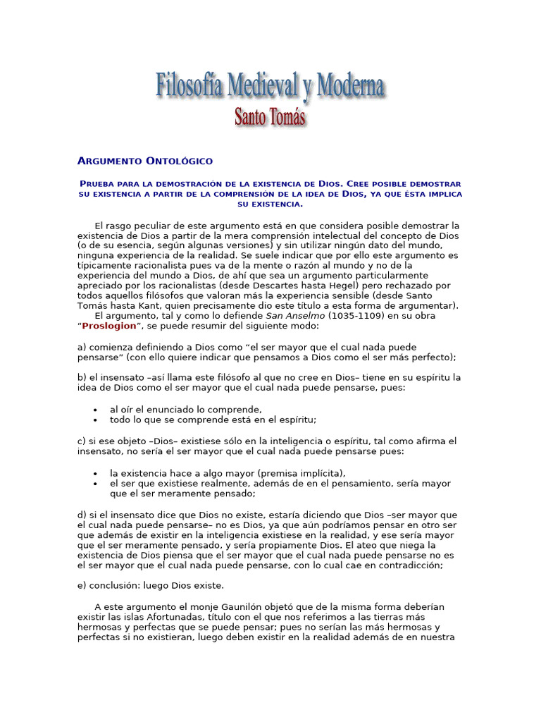 Argumento Ontológico | PDF | Existencia | Epistemología