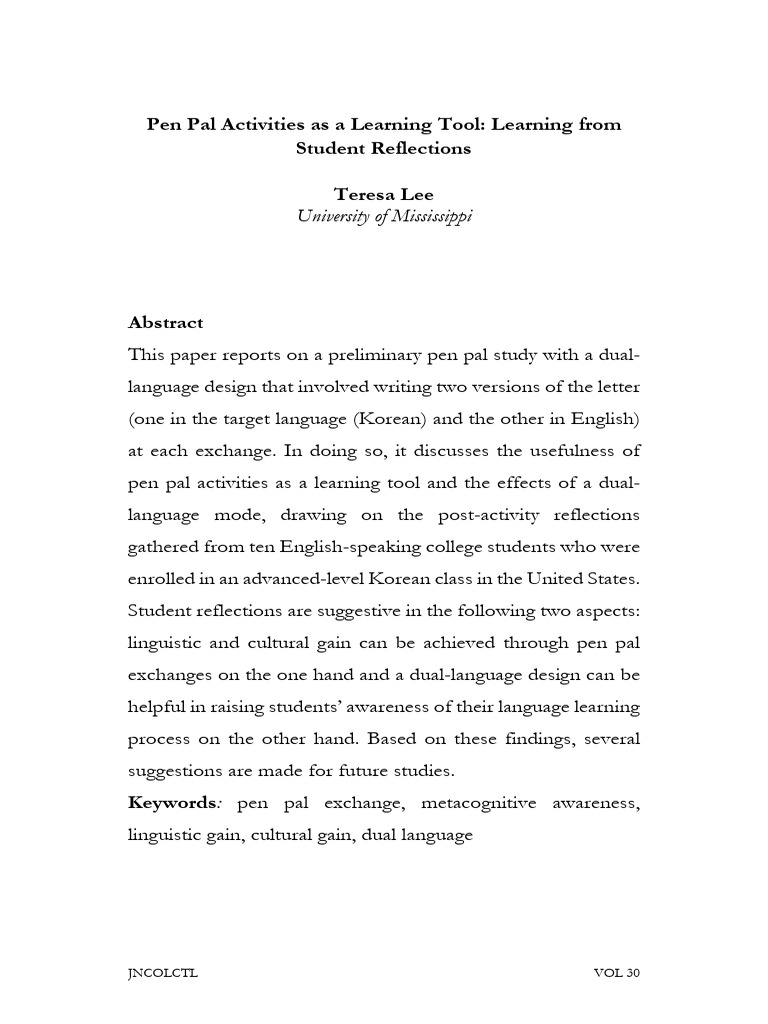 Pen Pal Activities As A Learning Tool | PDF | Second Language | Learning