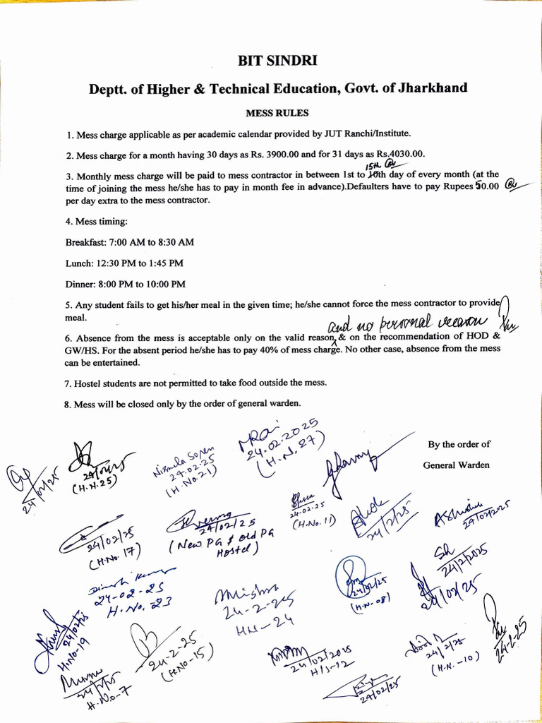 Mess Rule Feb 2025 | PDF