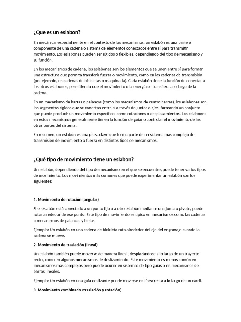 Definición y Función de Eslabones | PDF | Velocidad | Rotación