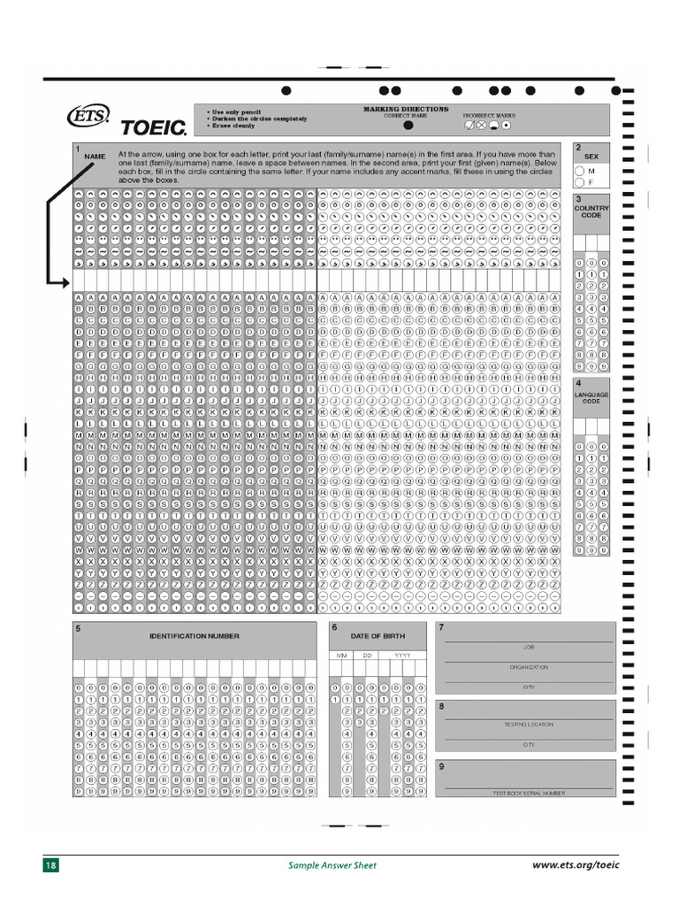Toeic Sample Answer Sheet | PDF
