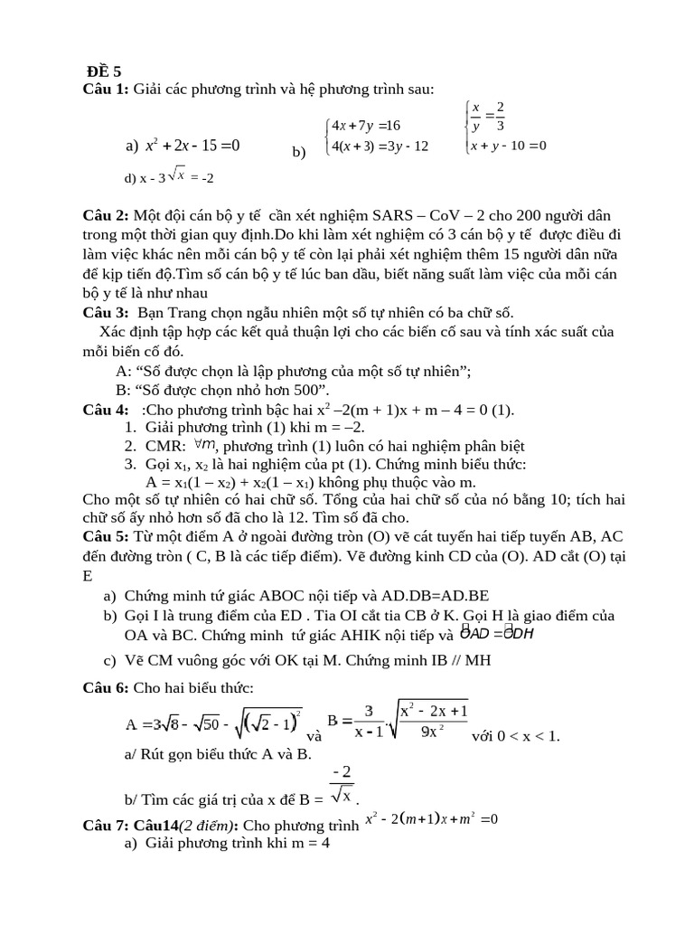 ĐỀ ôn toán 9 | PDF