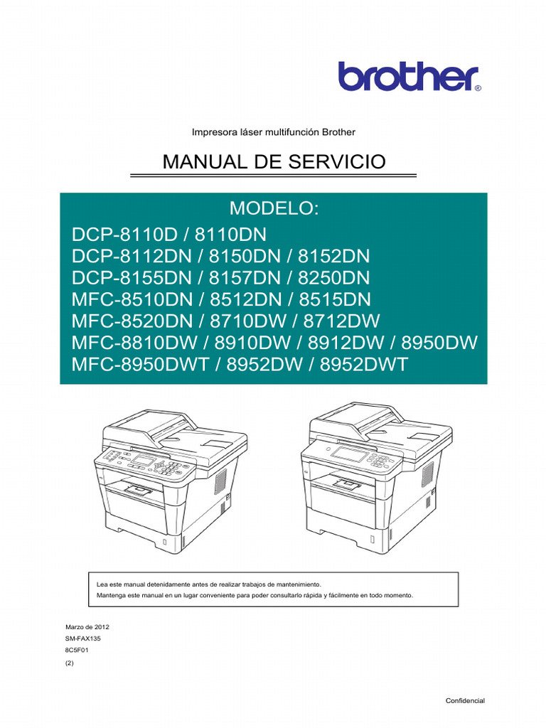 Manual de Servicio Brother DCP 8150/8155 | PDF | Pantalla táctil ...