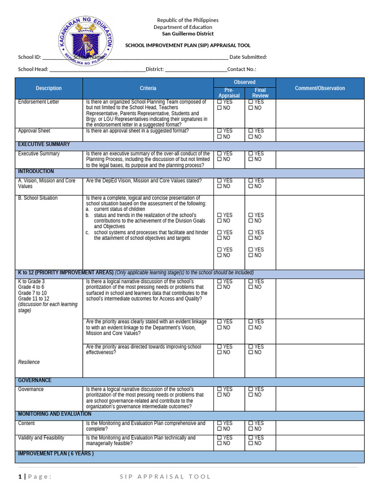 SIP-APPRAISAL TOOL | PDF | Governance