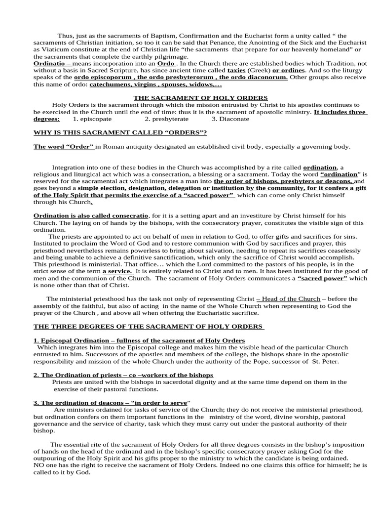 Understanding the Sacrament of Holy Orders | PDF | Catholic Church ...