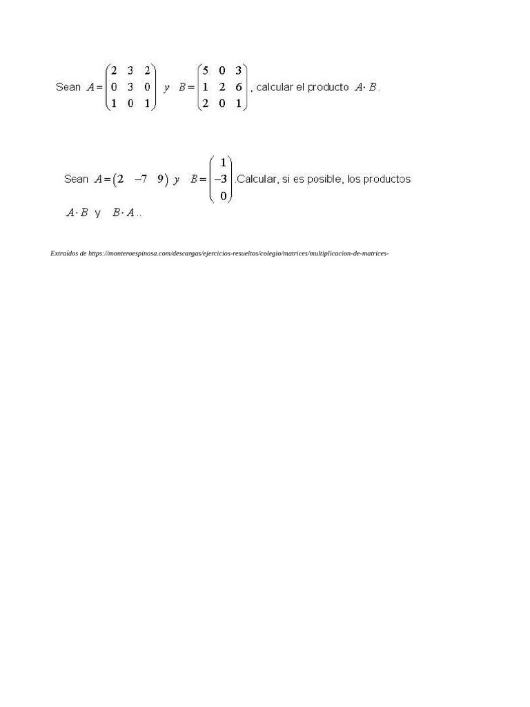 Exercicios Produto Matrices | PDF