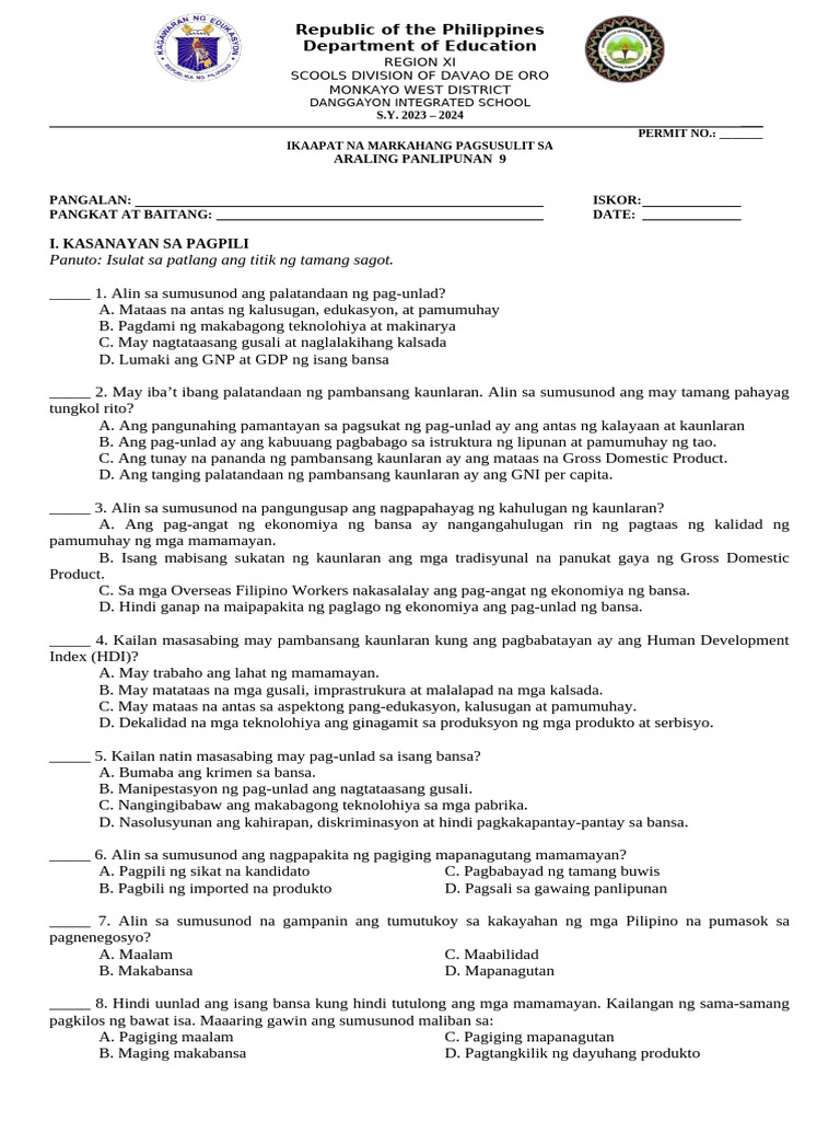 Aral Pan - Fourth Quarter | PDF