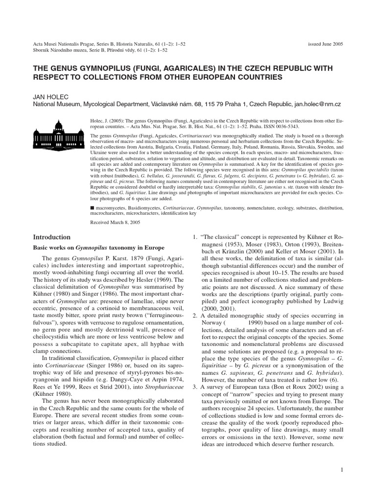 The Genus Gymnopilus (Fungi, Agaricales) in The Czech Republic With ...