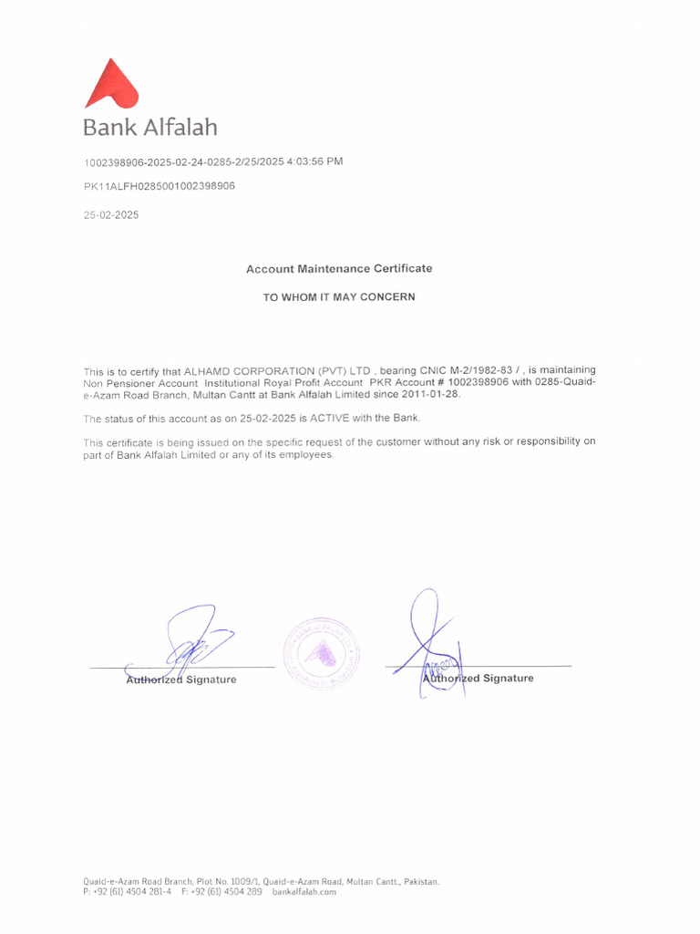 Account Maintenance Certificate | PDF