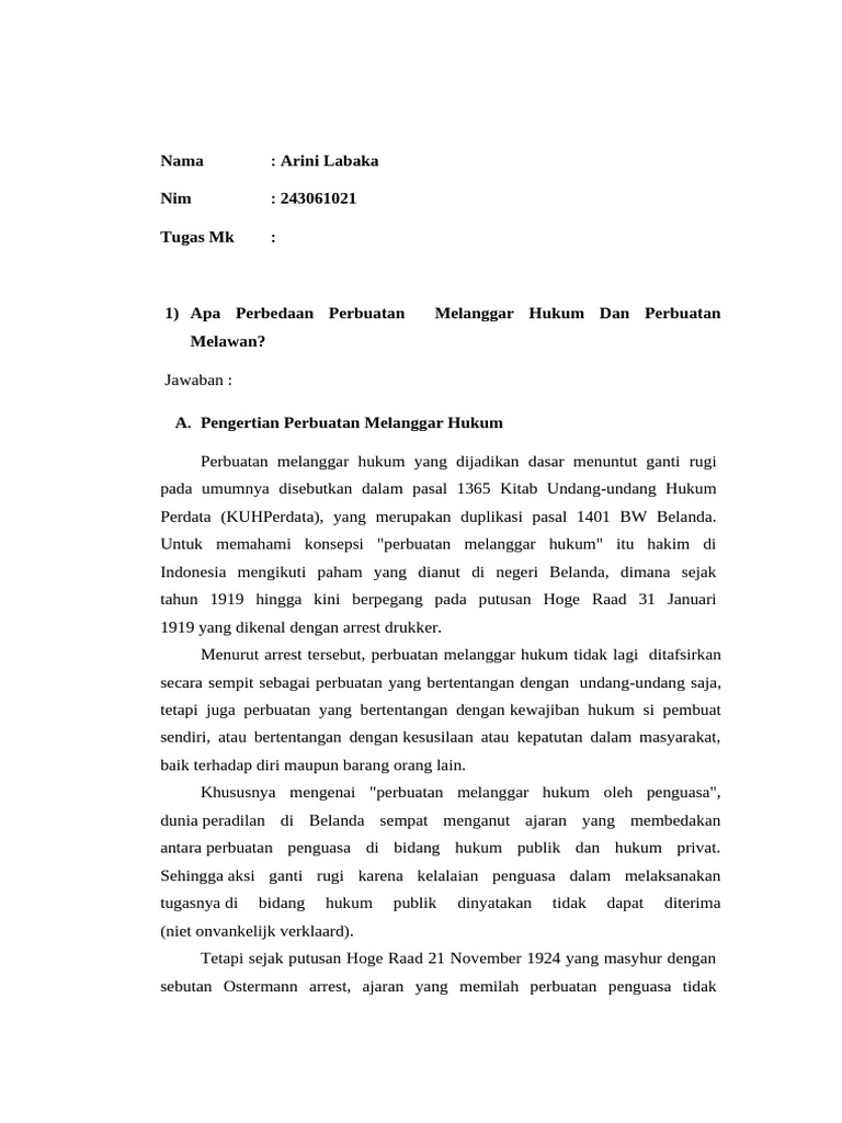 Perbedaan Perbuatan Melanggar dan Melawan Hukum | PDF