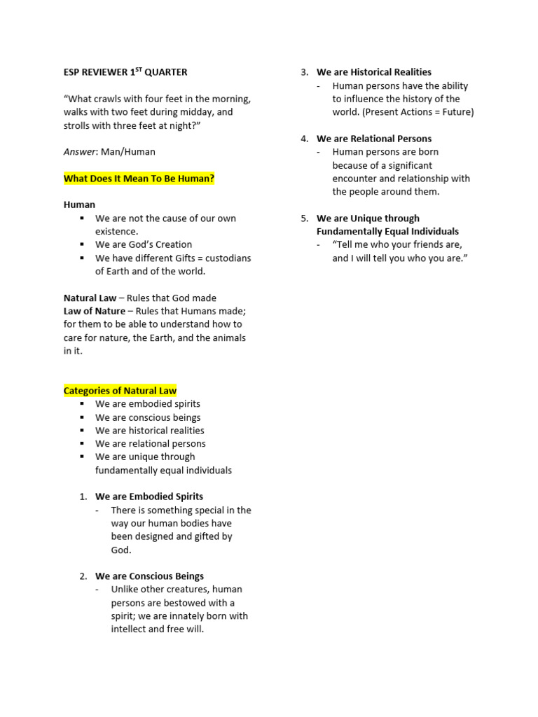 Esp Reviewer 1ST Quarter | PDF
