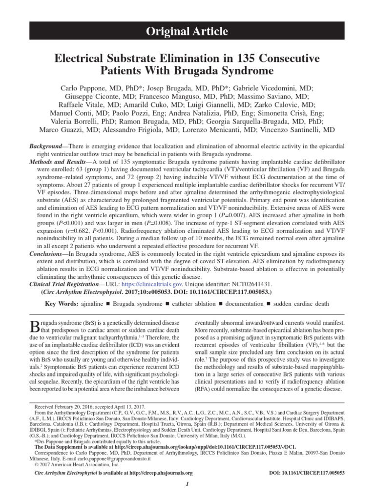 Original Article. Electrical Substrate Elimination in 135 Consecutive ...
