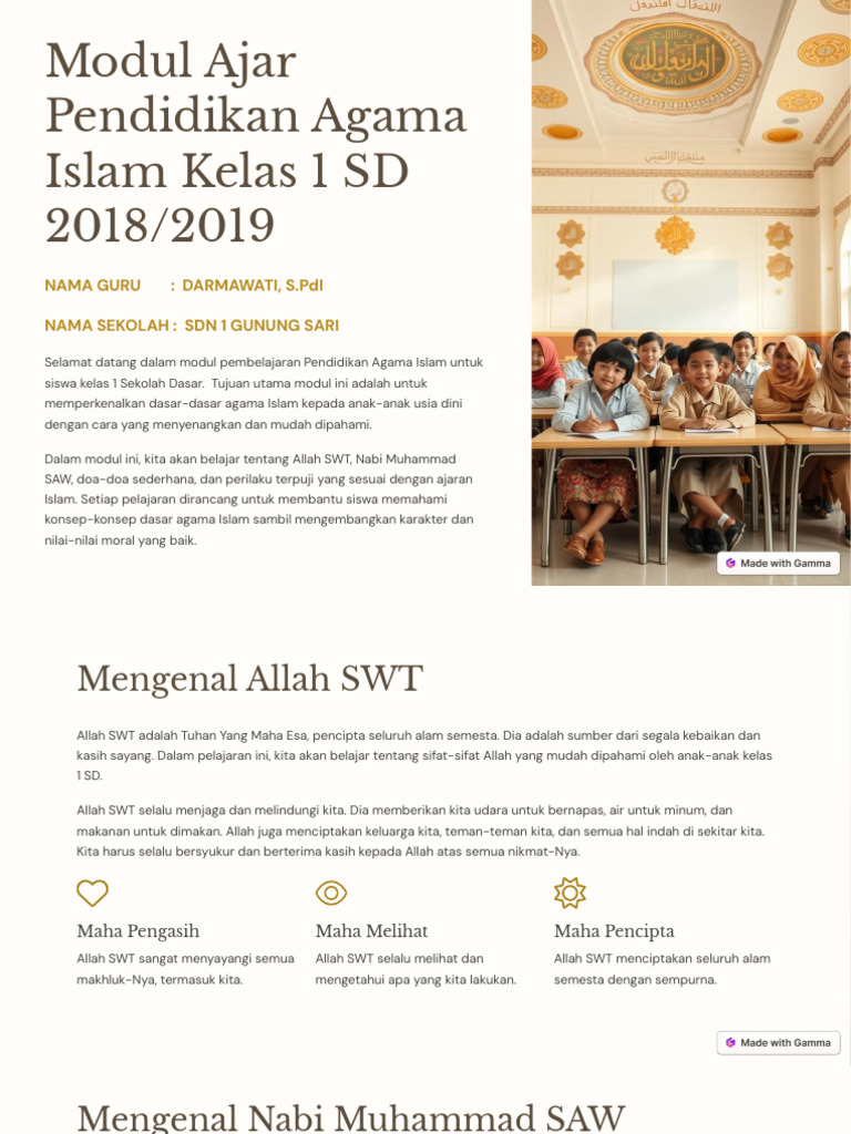 Modul Ajar Pendidikan Agama Islam Kelas 1 SD 20182019 | PDF