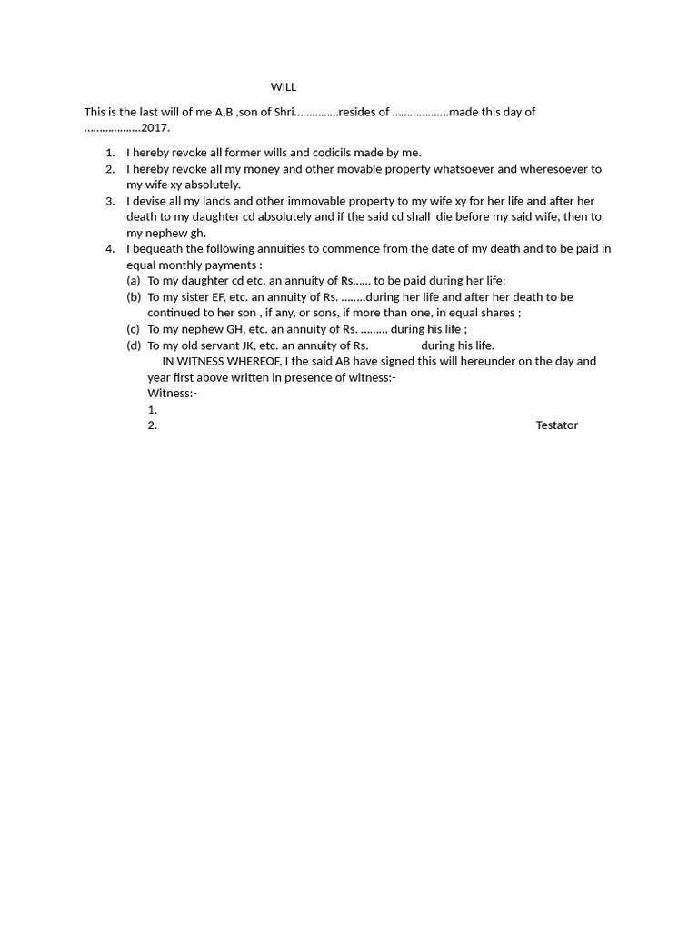 Last Will and Testament Template | PDF
