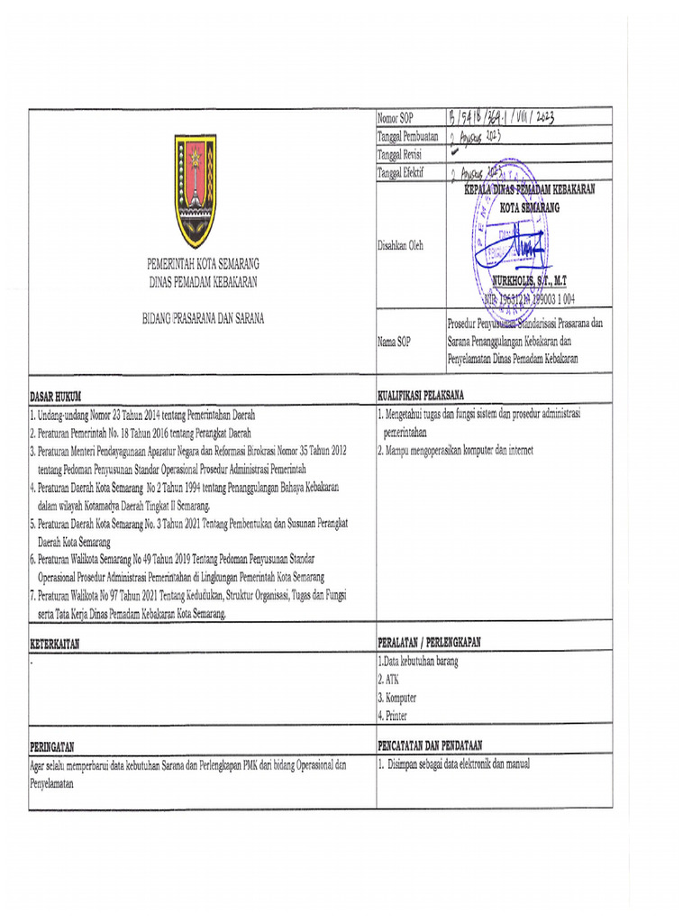 Sop Prosedur Penyusunan Standarisasi Prasarana Dan Sarana Penanggulangan Kebakaran Dan ...