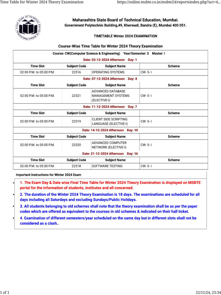 New Time Table | PDF