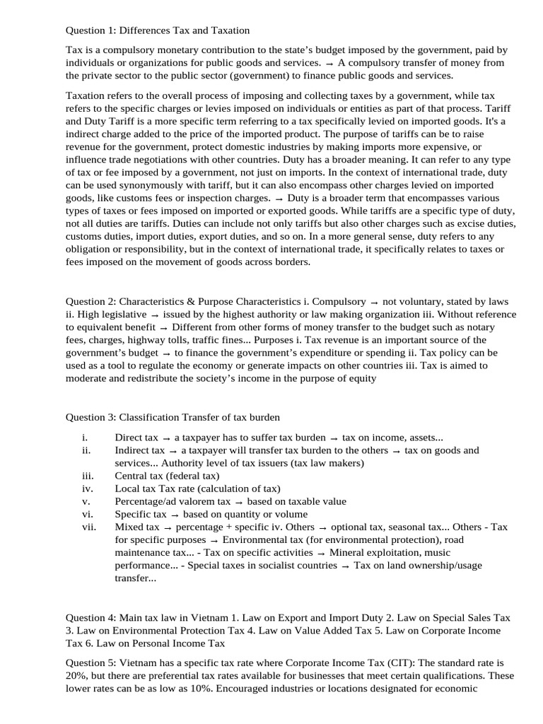 Taxation and Tax Differences Explained | PDF | Taxes | Customs