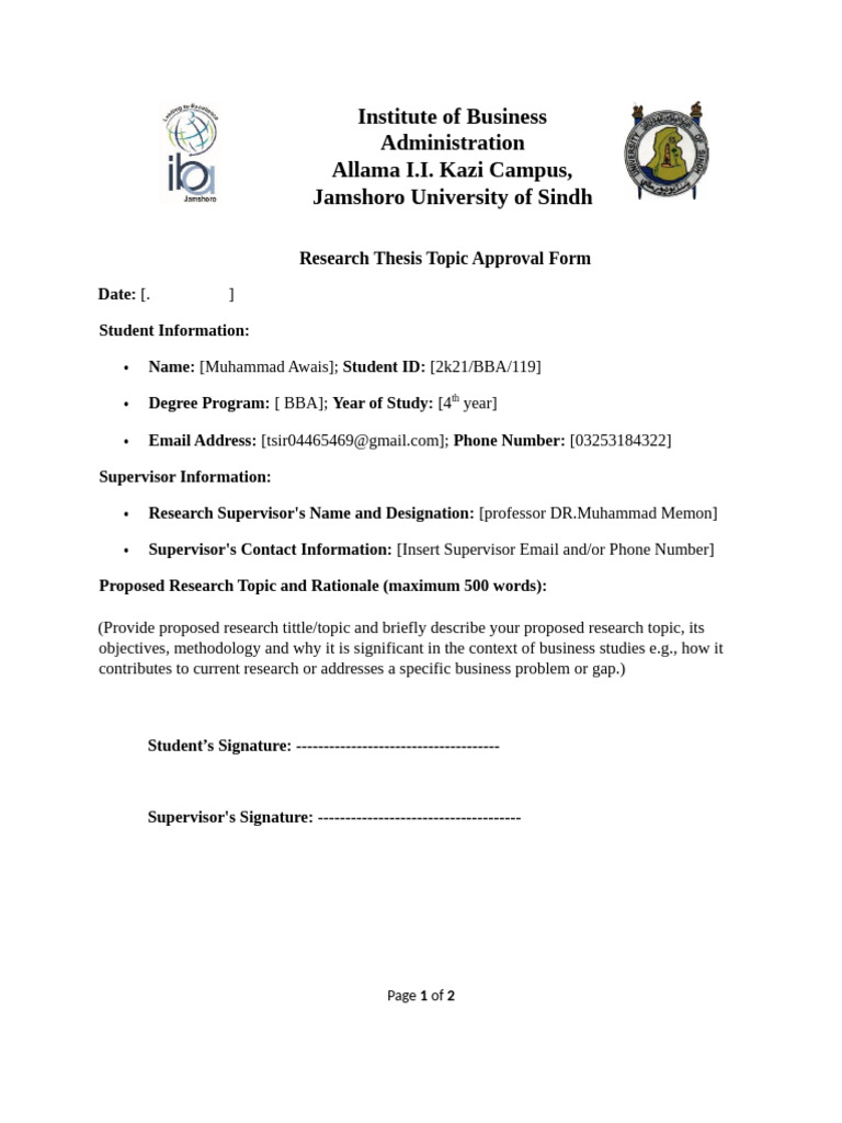 197 Research Thesis Topic Approval Form 1738051746 | PDF