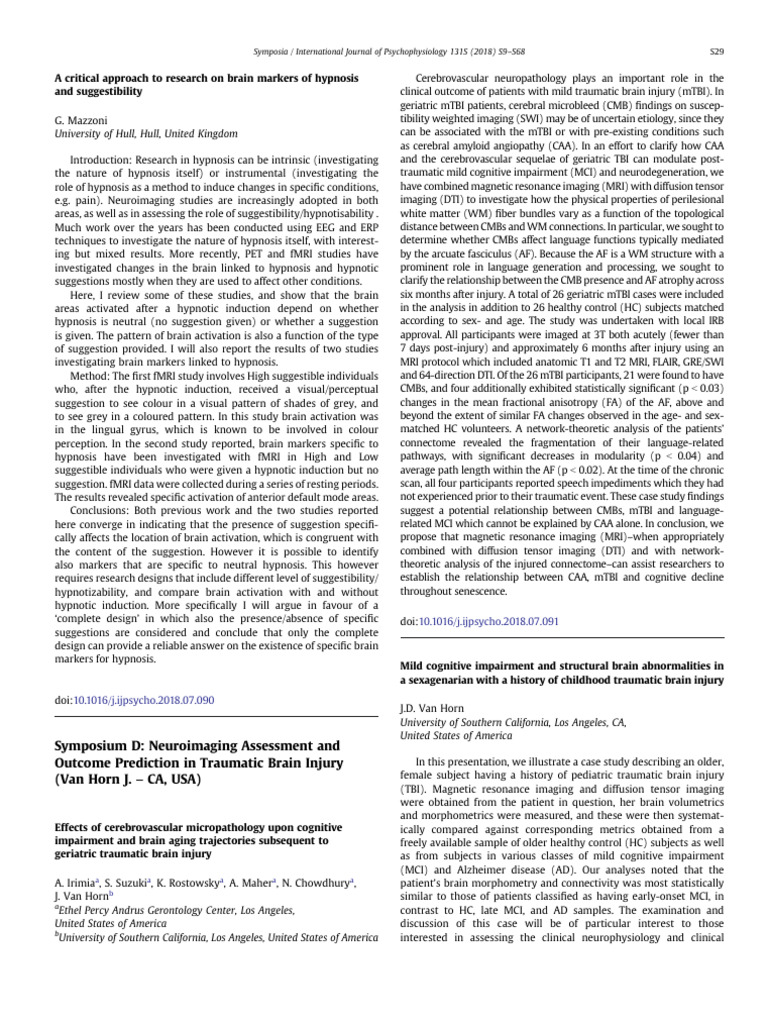 Brain Markers of Hypnosis and Suggestibility | PDF | Traumatic Brain Injury | Concussion