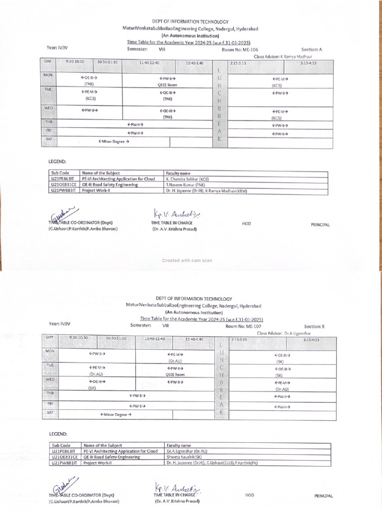 VIII Sem Time Table 2024-25 | PDF