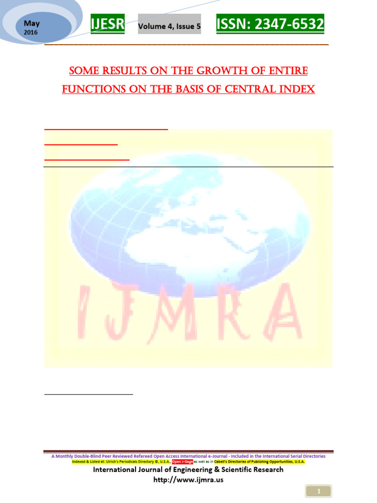 Some Results on the Growth of Entire Functions on the Basis of Central Index | PDF | Academic ...