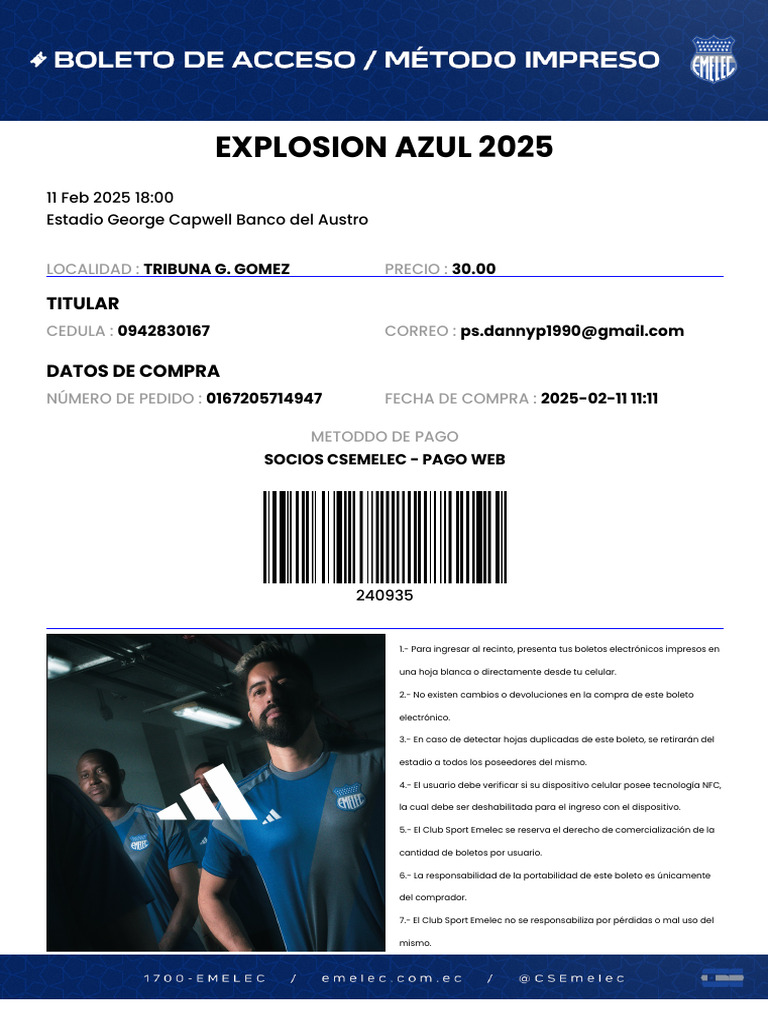 Boleto Electrónico Emelec 2025 | PDF