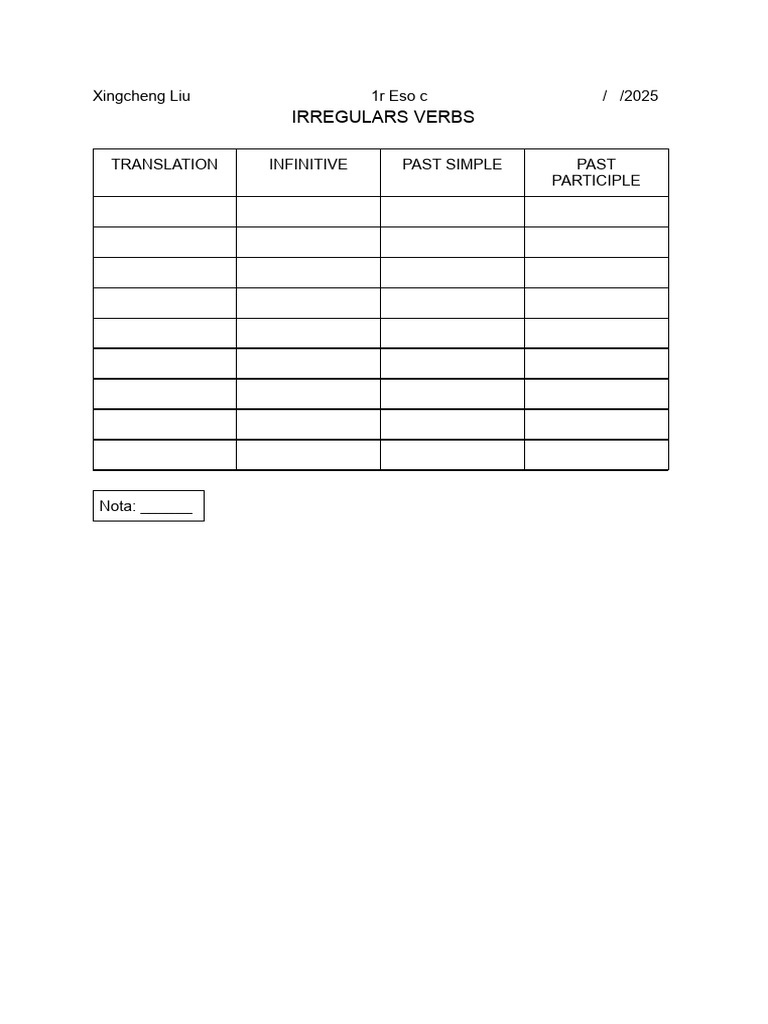 Irregulars Verbs Pdf