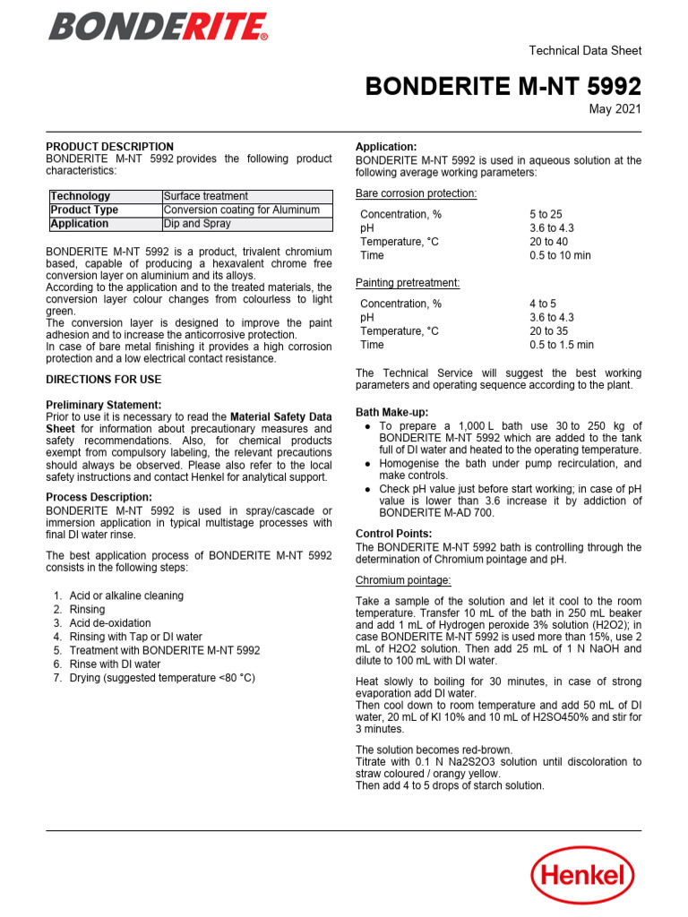 BONDERITE M NT 5992 en - GL | PDF | Chromium | Corrosion