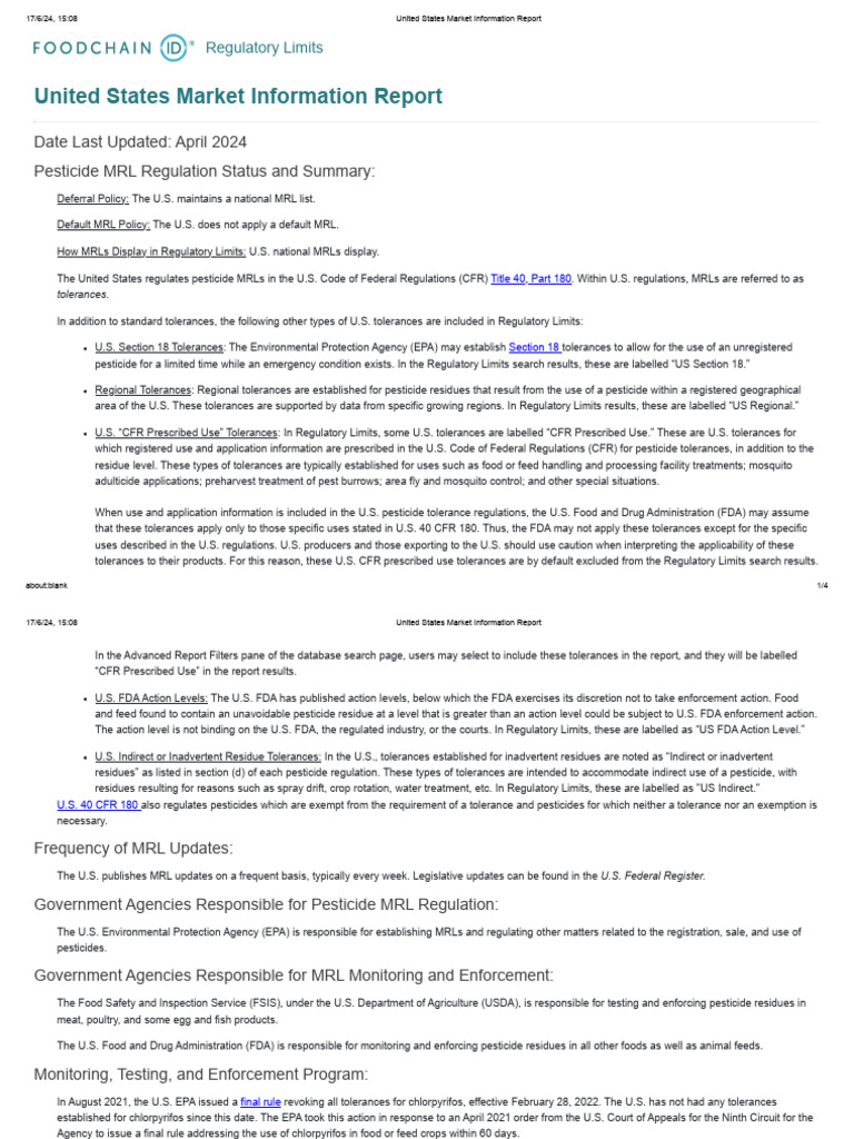 U.S. Pesticide MRL Regulations Overview | PDF | Pesticide