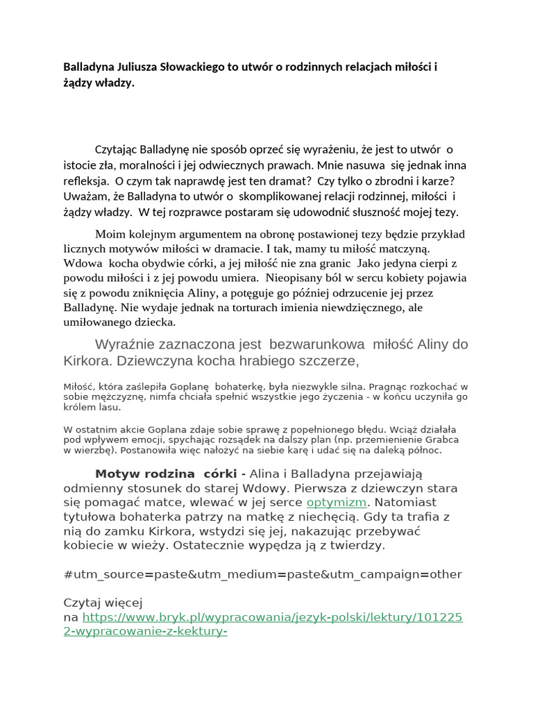 Rozprawka Balladyna | PDF