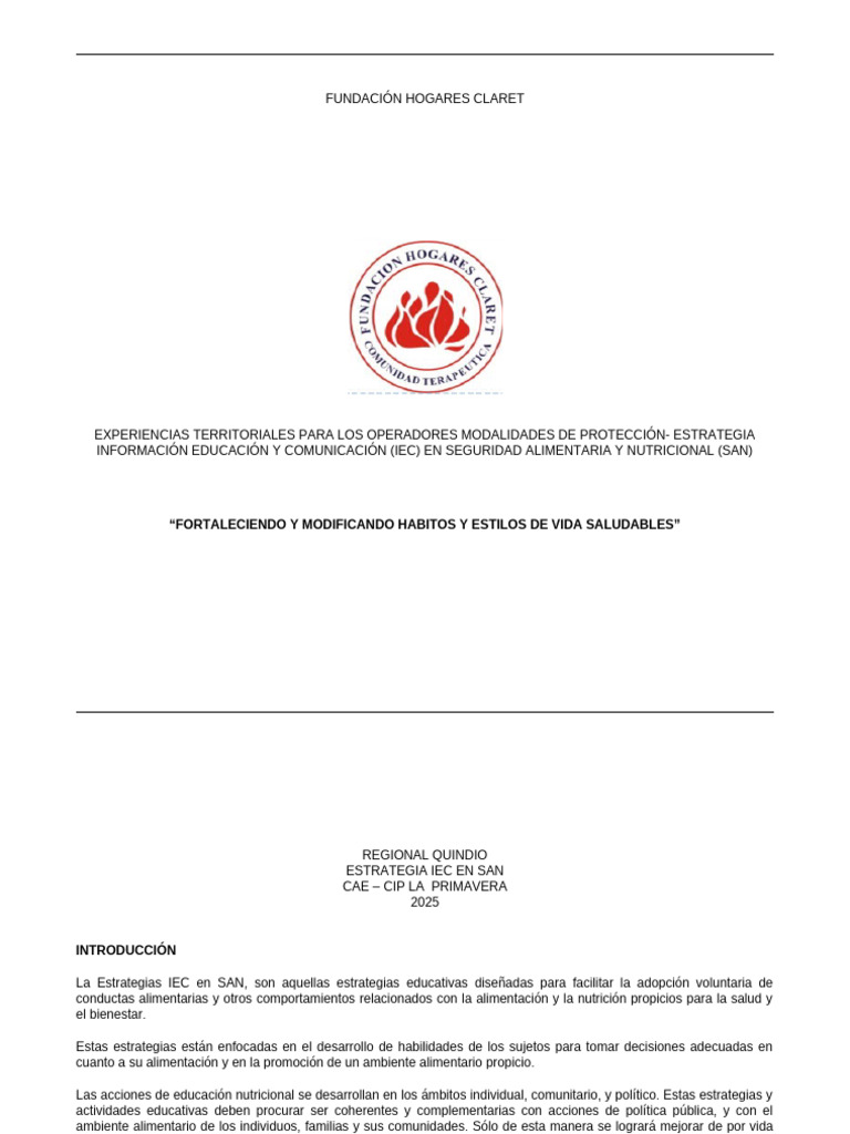 Estrategias IEC en SAN para CAE-CIP | PDF | Comportamiento | Alimentos