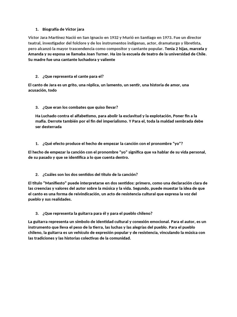 BiografÃ - A de VÃ - Ctor Jara | PDF | Canciones