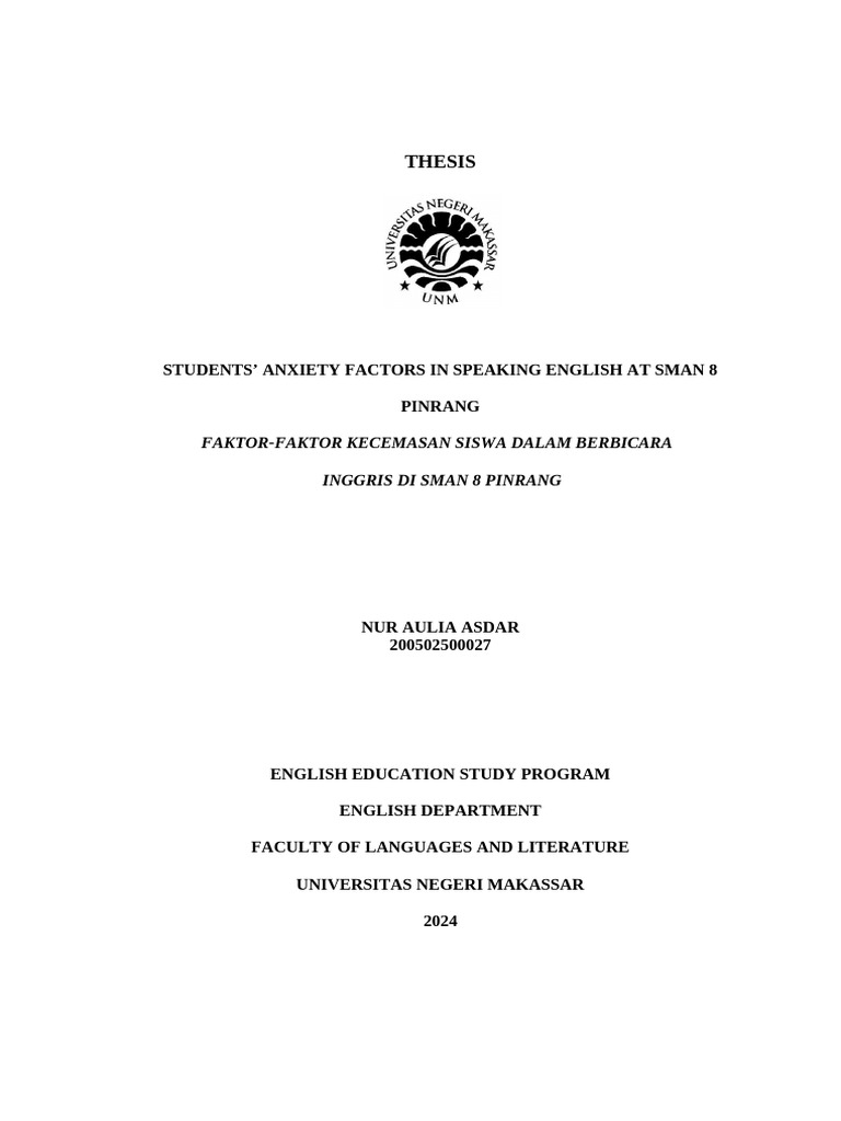 Nur Aulia Asdar-200502500027-Draft Proposal | PDF | Anxiety | Communication