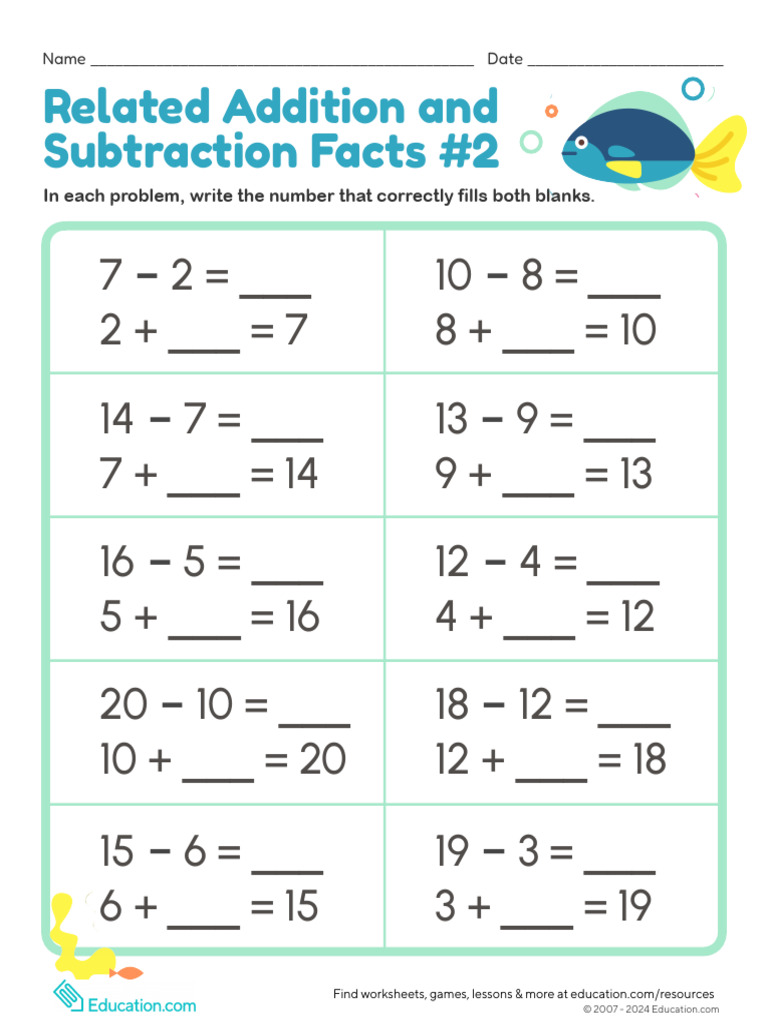 Related Addition and Subtraction Facts #2 | PDF