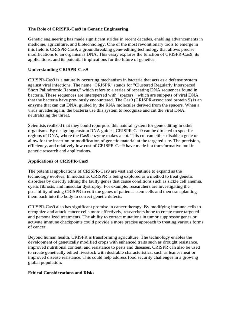 CRISPR-Cas9: Transforming Genetic Engineering | PDF | Crispr | Genetic ...
