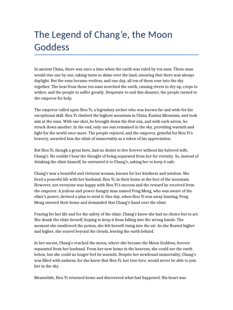 Legend of Chang’e: Moon Goddess Tale | PDF | Mythology